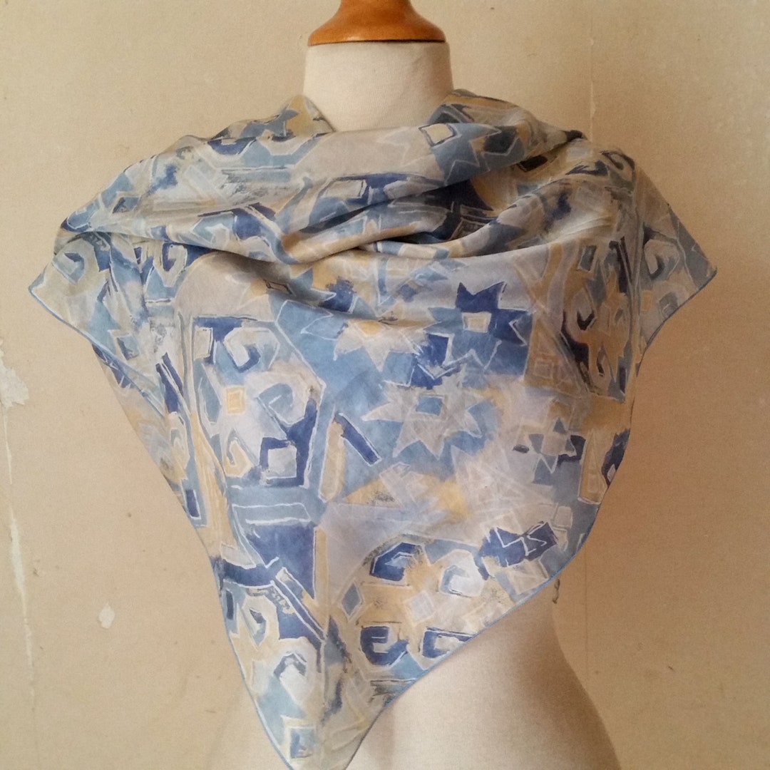 1970s FRENCH BOHO STYLE Silk Scarf With Geometric Aztec Chic Design ...