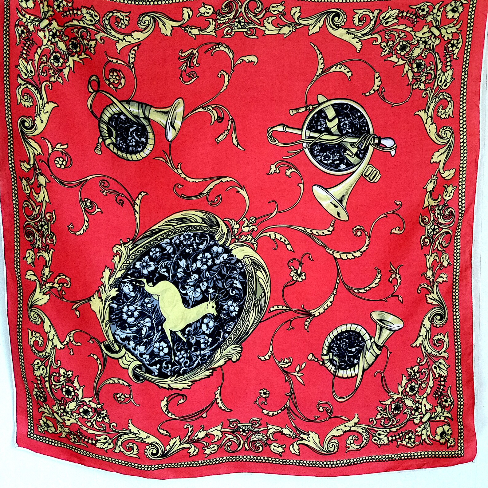 1950s HUNTING SILK SCARF of Stag and French Horns With Gold - Etsy