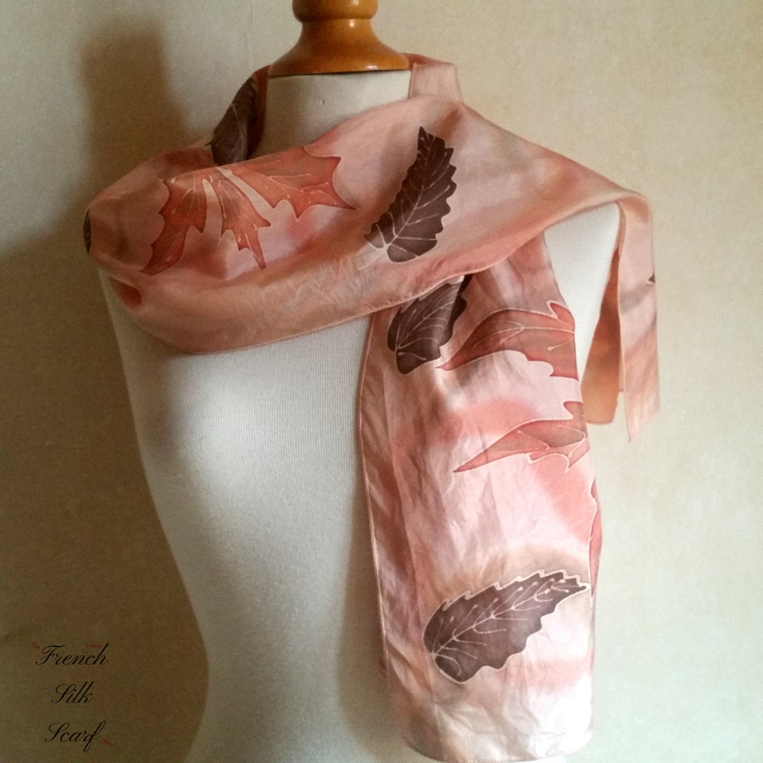 Autumn Leaves French Silk Scarf of Fall Foliage Falling Leaf Design on ...