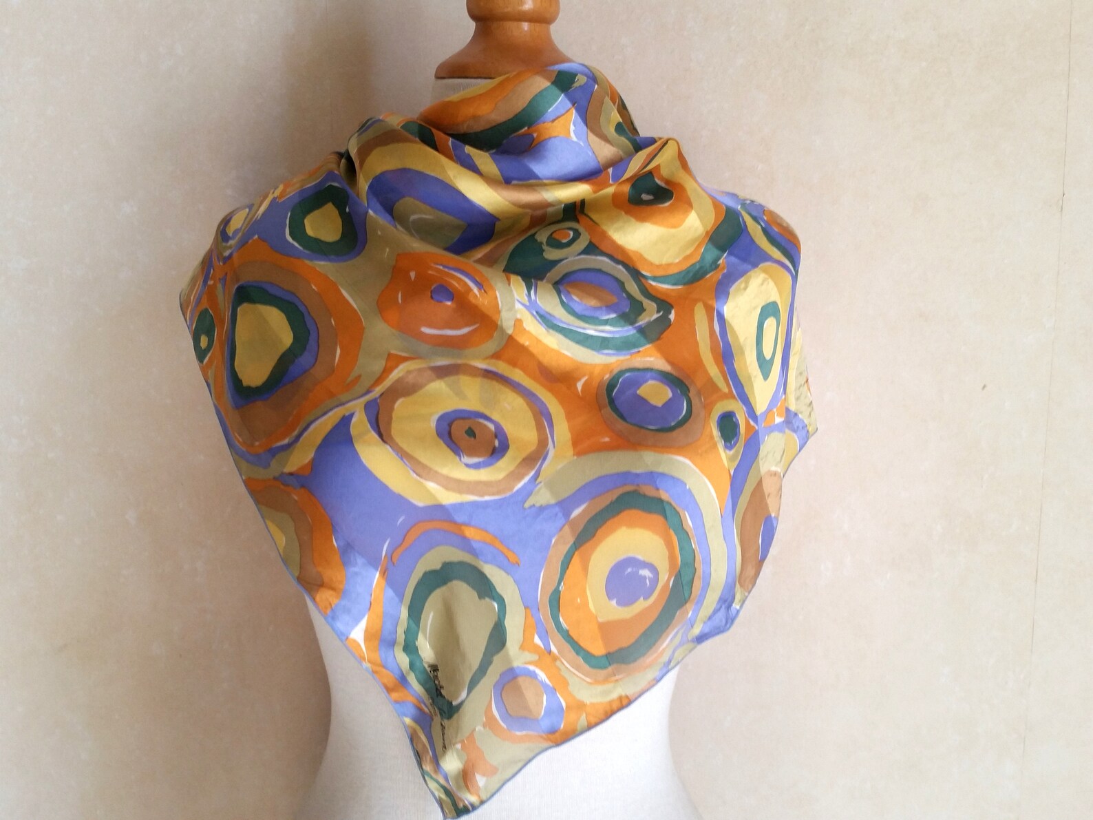 1970s French Groovy Vintage Silk Scarf, Mod Boho Design of Circles by ...