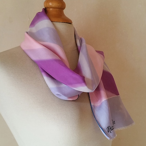 Vintage PRETTY PASTEL RAINBOW French Silk Scarf by Ni… - Gem