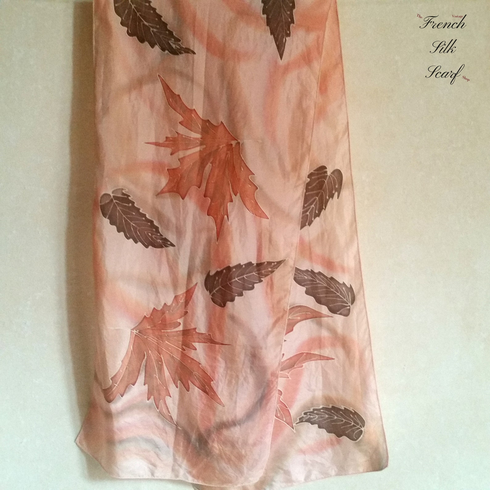 Autumn Leaves French Silk Scarf of Fall Foliage Falling Leaf Design on ...