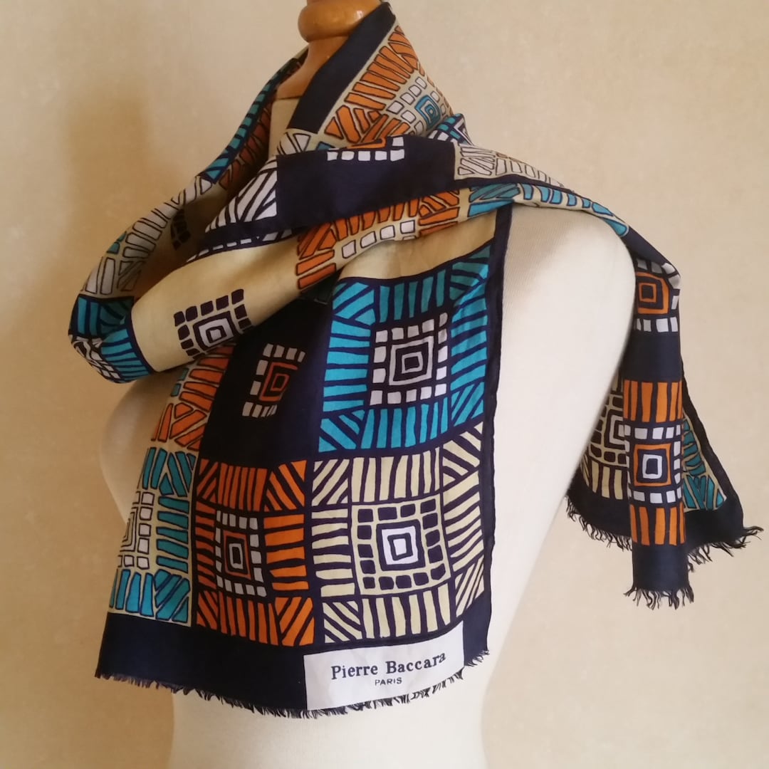 1960s MOD SILK SCARF by Pierre Baccara, Paris. A Truy French Retro ...