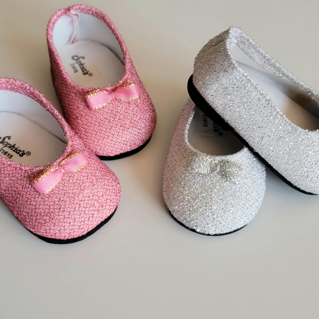 Sparkle Shoes, Pink, Silver, Bow, Glitter, Slip-on, Fits 18" American ...