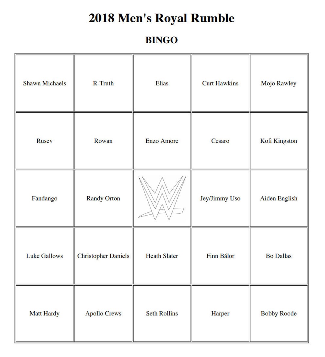 WWE Bingo, Royal Rumble 2018, Men's & Women's Matches, 200 Bingo Cards ...