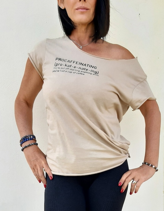 Procaffeinating off the Shoulder Shirt Slouchy Shirt - Etsy
