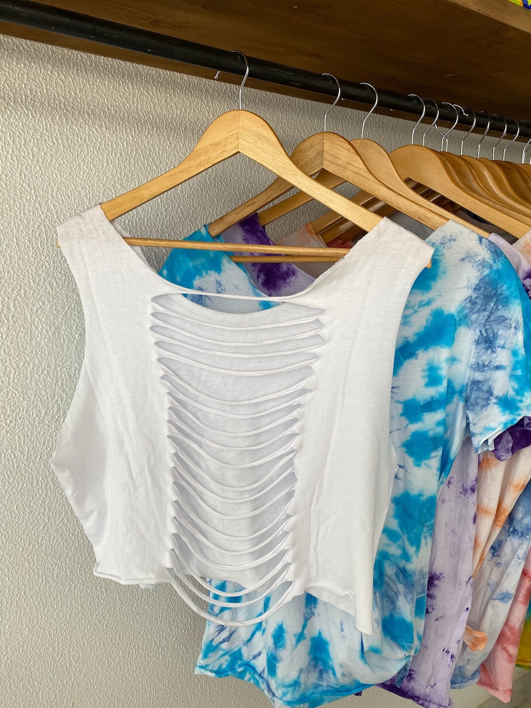 Slashed Back Crop Top, Cotton, Gym Tops, Yoga Tops, Cut Out Shirt ...