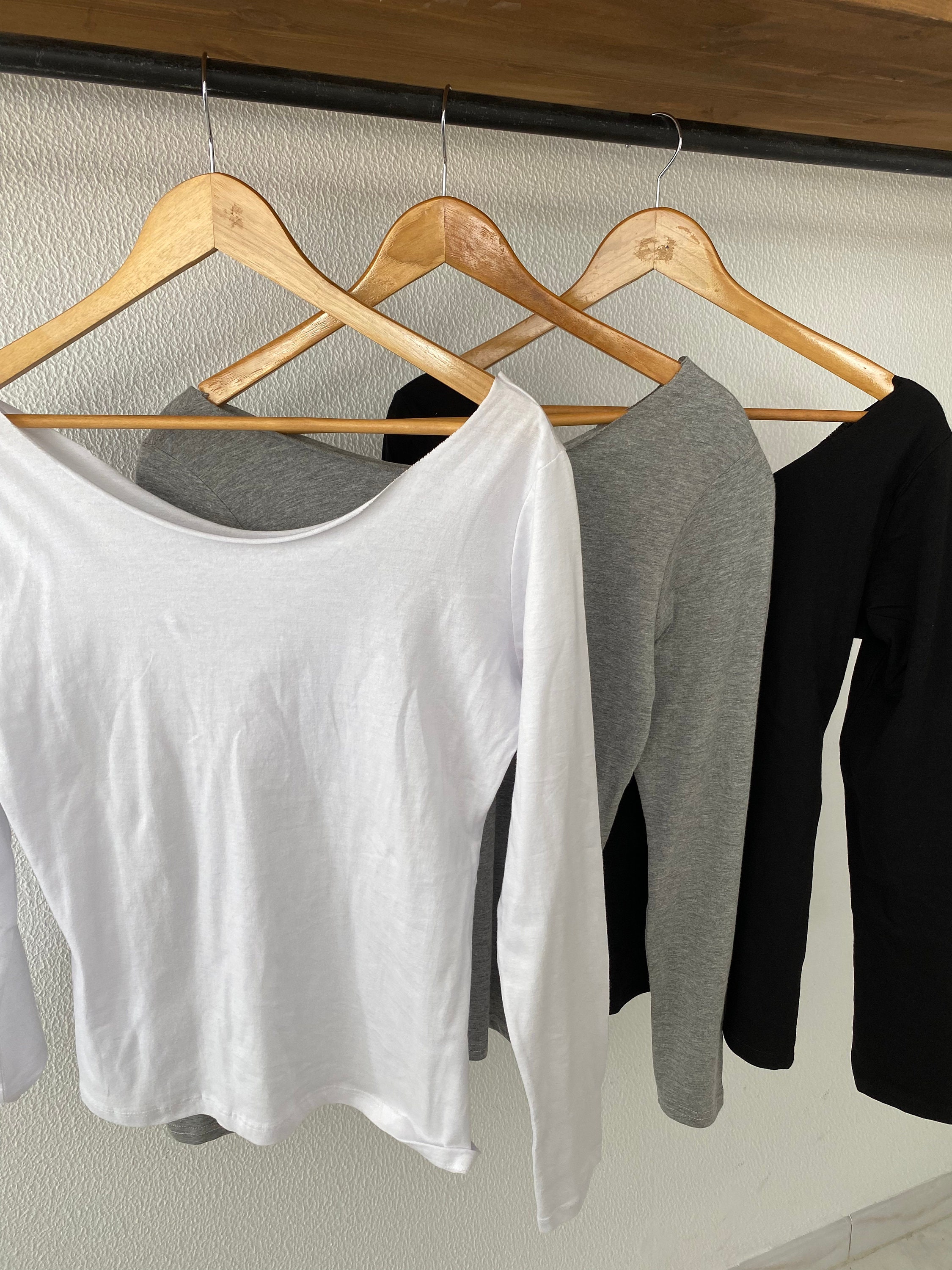 Off the Shoulder Long Sleeve Cotton Slouchy Shirt - Etsy