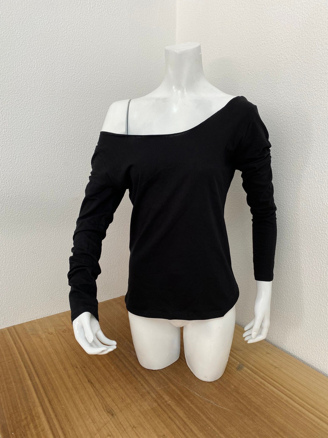 Off the Shoulder Long Sleeve Top, Cotton Slouchy Long Sleeve Shirt - Etsy