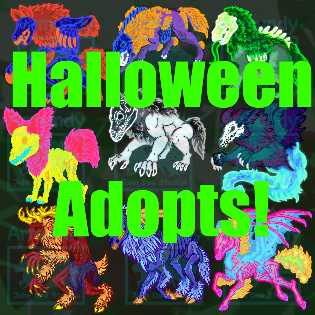 Halloween Adopts Neon Skeleton Skull Cryptid Zombie Spooky Wearwolf ...
