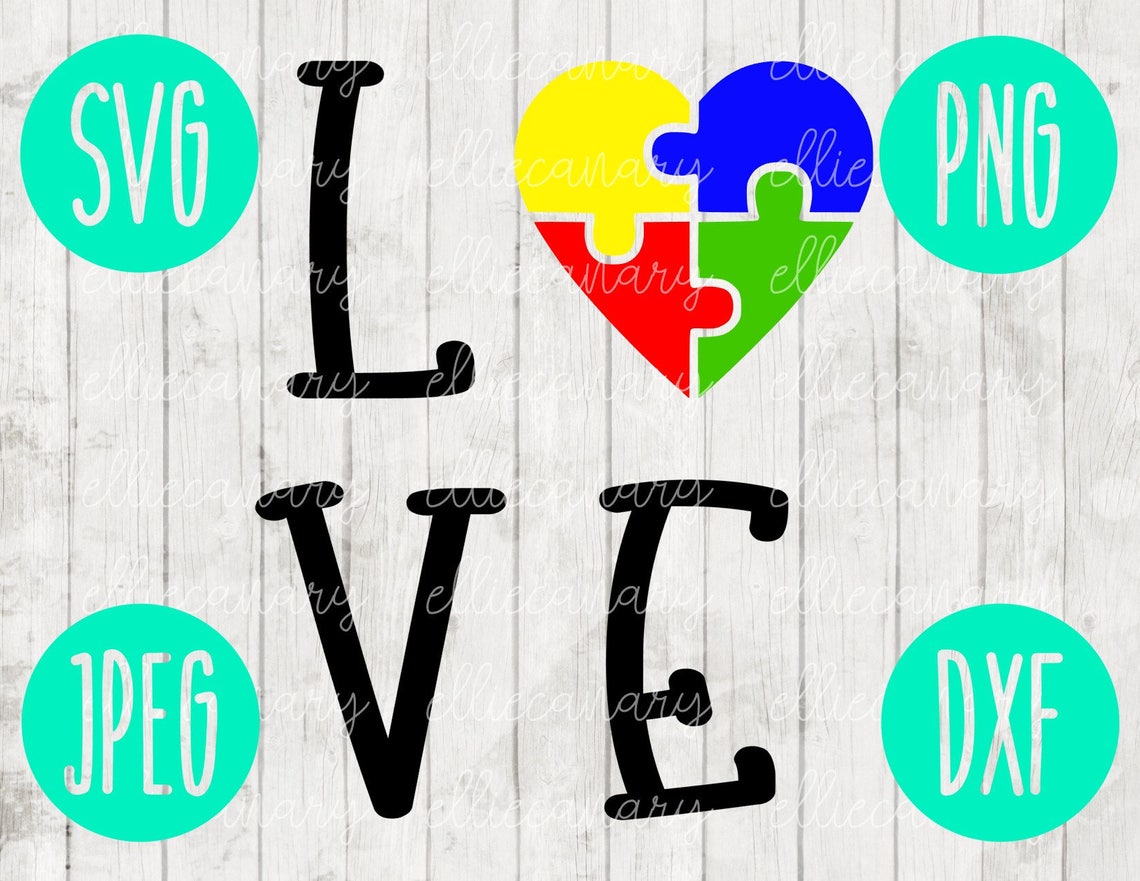 Love Heart Puzzle Autism Awareness Svg Png Jpeg Dxf / - Etsy