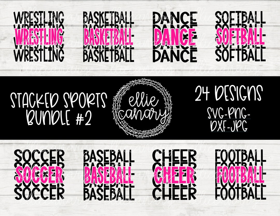Stacked Sports Bundle 2 // 24 Designs // SVG Png Jpeg Dxf / Vinyl Cut ...