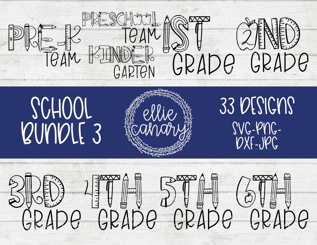 Back to School SVG Bundle: 33 Designs, Prek - 6th Grade (digital Files ...