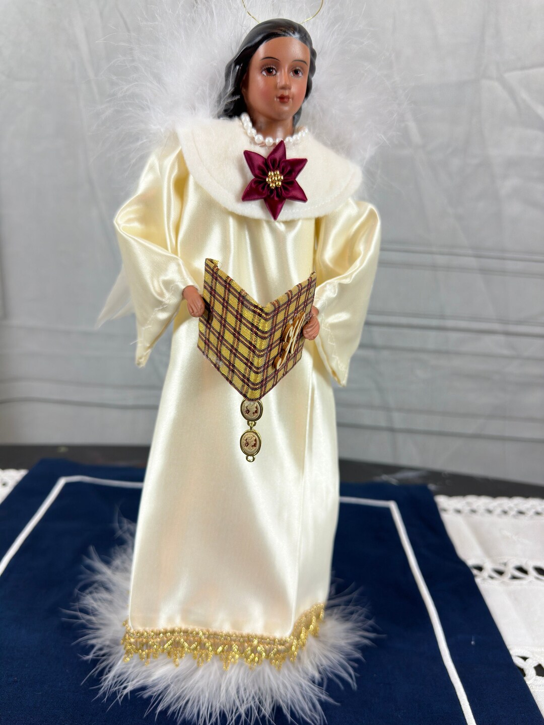 Vintage Porcelain Black Angel Doll Handmade Traditional Size Caroling ...