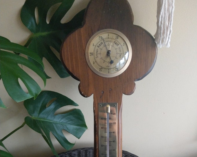 Wood and Brass Key Thermometer/barometer - Etsy