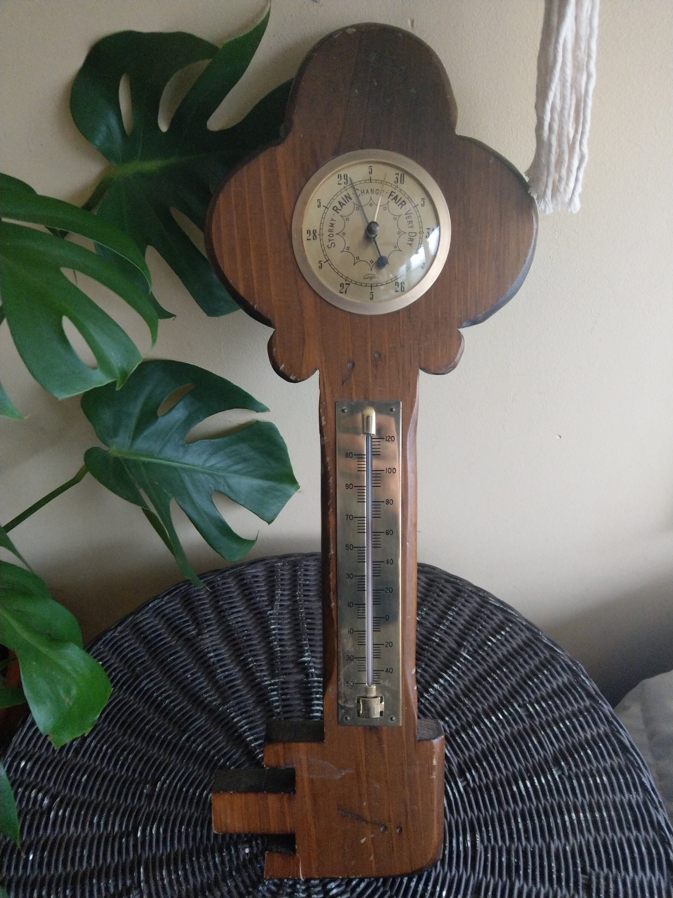 Wood and Brass Key Thermometer/barometer - Etsy