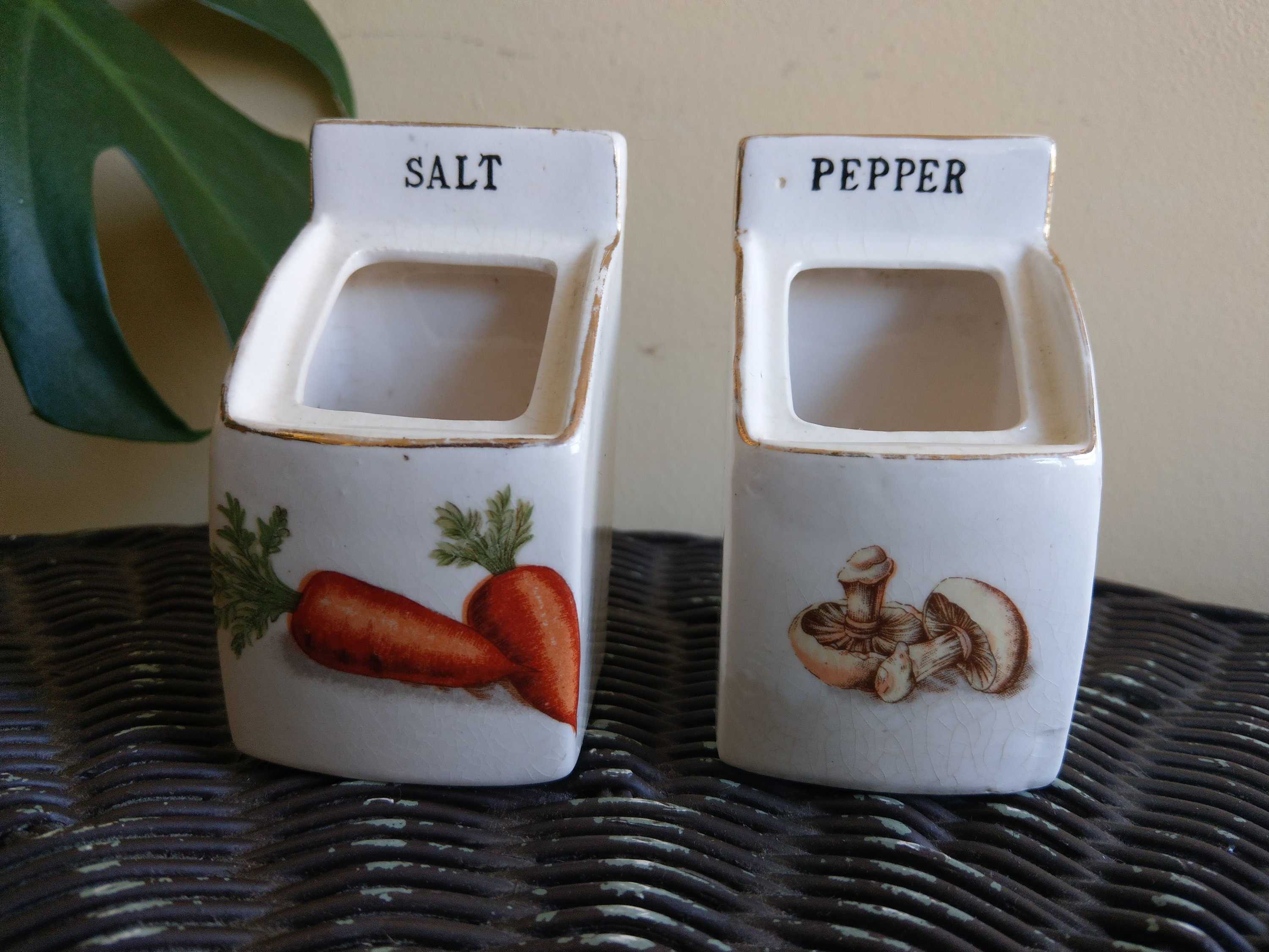 Tilso Japan Salt and Pepper Cellars With Vegetable Design and Gold Leaf ...