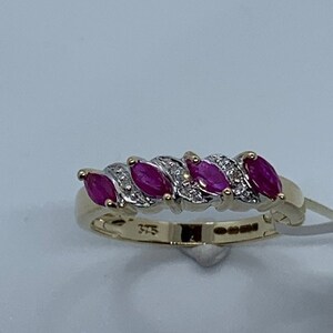 9ct Yellow Gold Natural Ruby and Diamond Band Ring, Sizes J to Q (rd465 ...