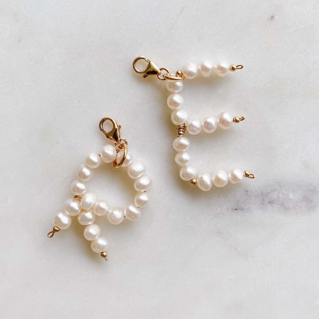 Pearl Initial - Pearl Letter Pendant - Monogram Charm - Gold Letter ...
