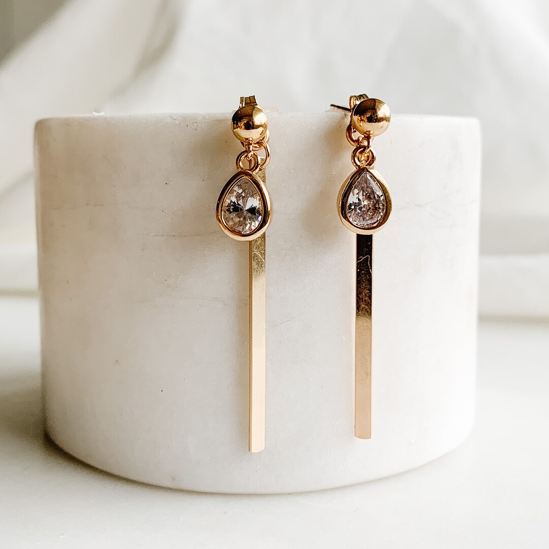 Gold Bar Earrings, Front Back Dangle Earrings, Charm Earrings ...