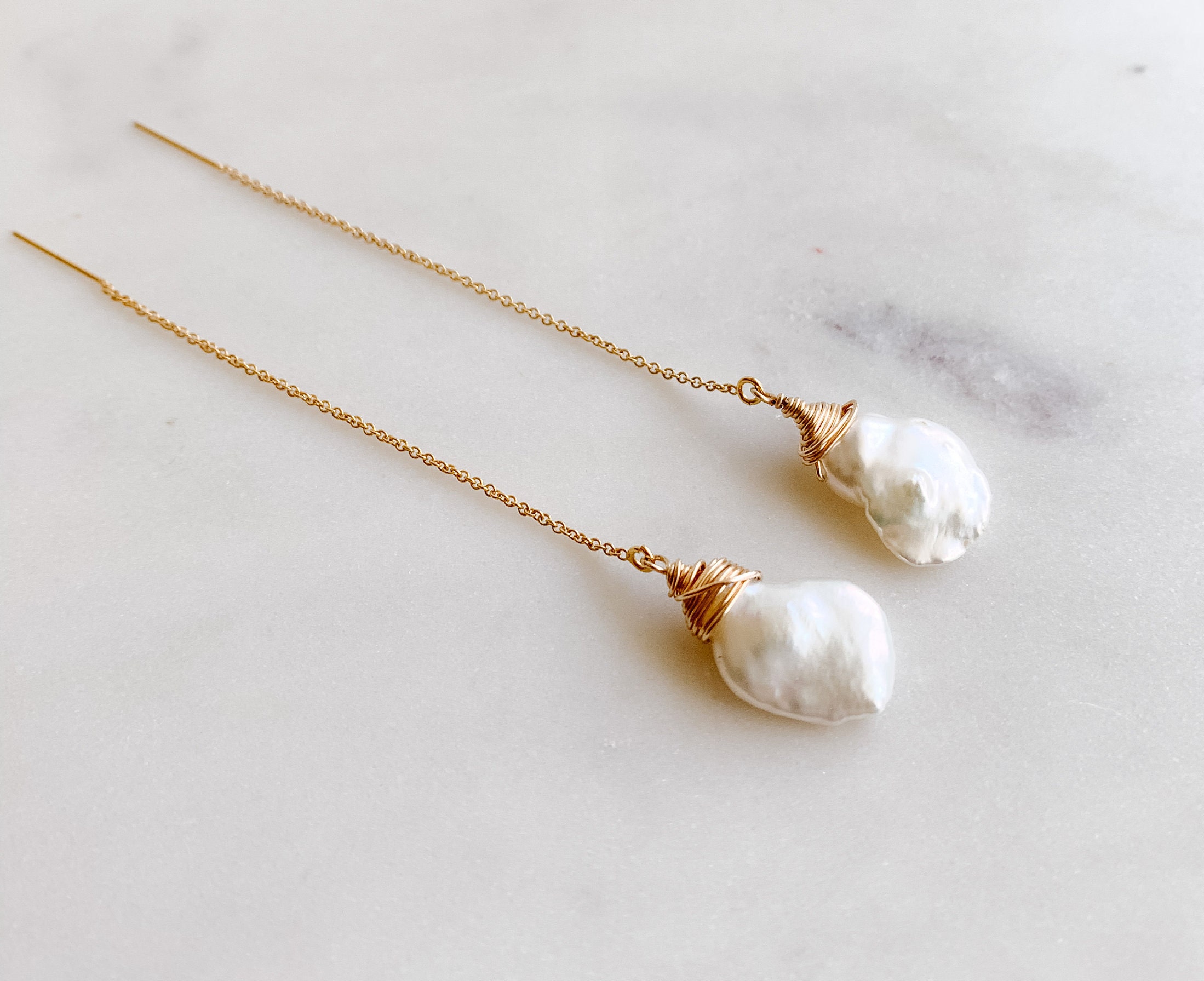 Gold Pearl Threader Earring, Long Chain Earrings, Wedding Earrings ...