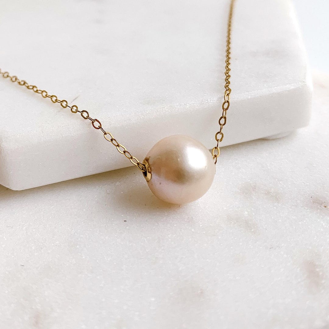 Edison Pearl Solitaire Necklace, 14K Gold Filled, Floating Pearl - Etsy