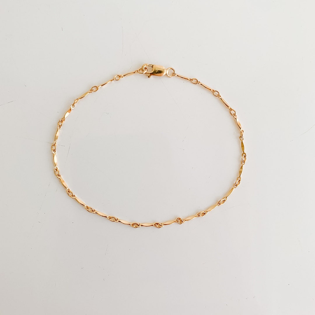 Chain Bracelet Gold, Dainty 14k Gold Filled Dapped Bar Chain Bracelet ...