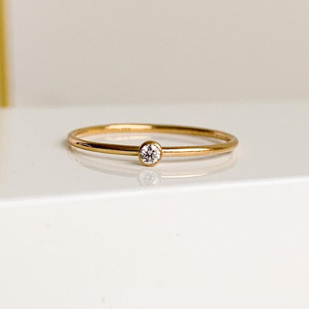 Thin 14k Gold Filled Diamond Stacking Ring, Gold Tarnish Resistant Ring ...