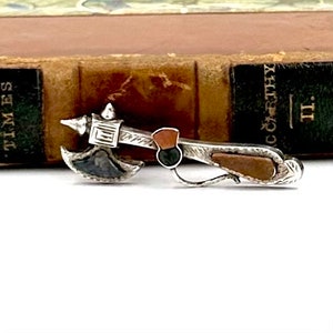 Antique SCOTTISH AGATE PIN Sterling Silver Ax Hatchet Connemara Marble ...