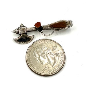 Antique SCOTTISH AGATE PIN Sterling Silver Ax Hatchet Connemara Marble ...