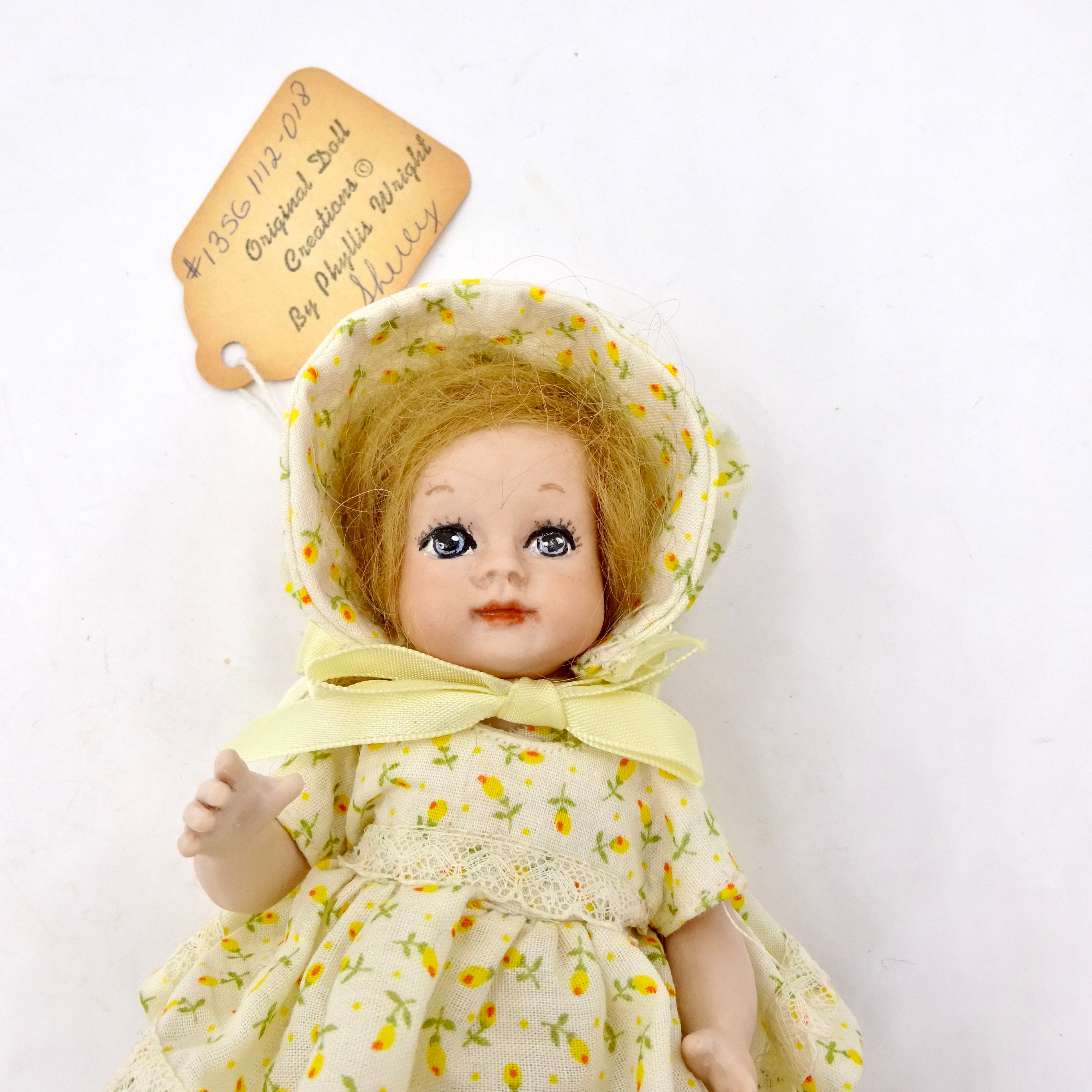 Vintage Phyllis Wright SMALL BABY DOLL shelly Yellow Floral Dress Bisque Porcelain House of ...