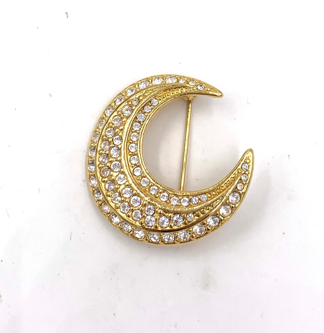 Vintage JOAN RIVERS PIN Gold Tone Celestial Crescent Moon Pave ...
