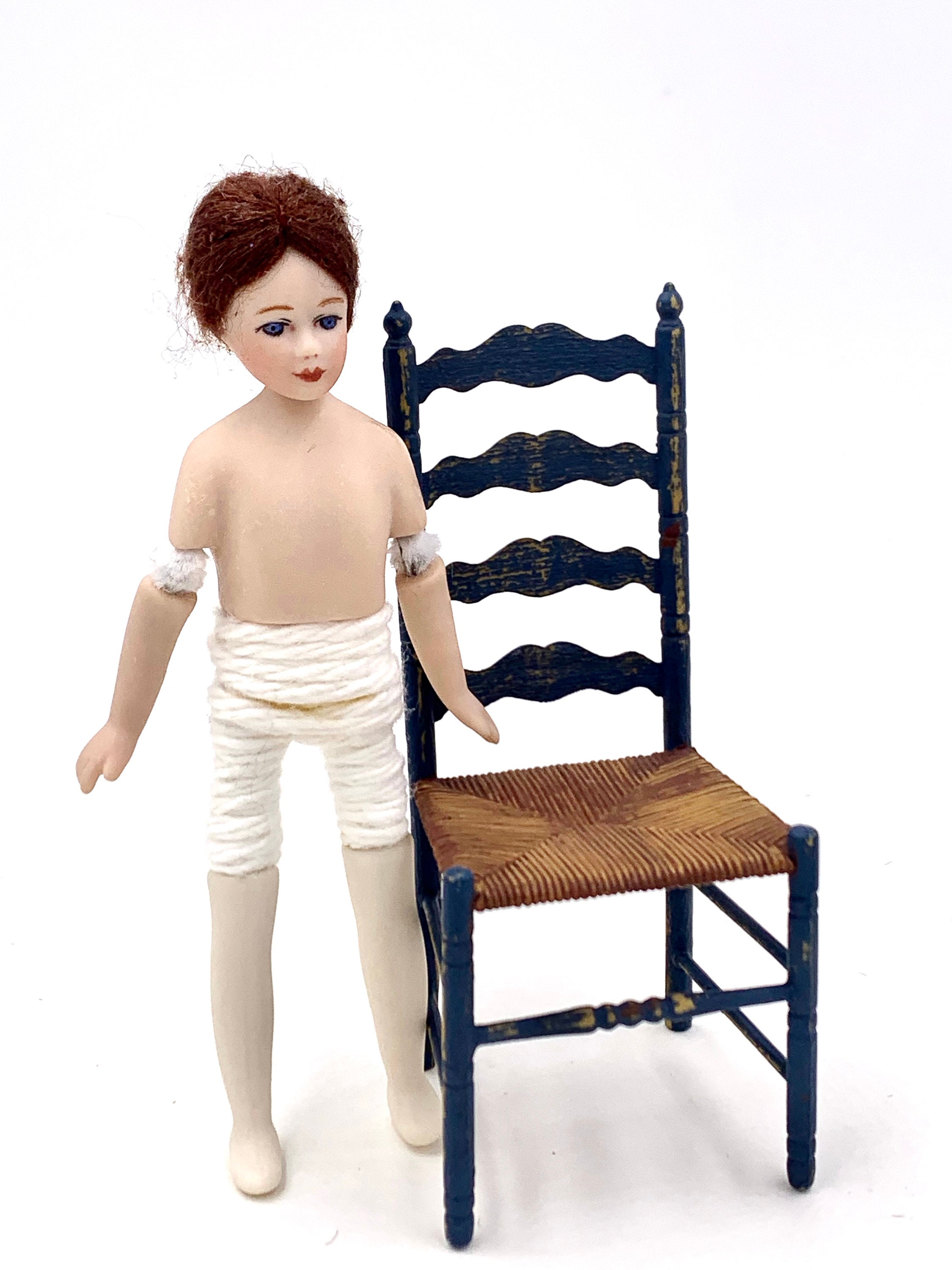 Vintage MINIATURE DOLLHOUSE DOLL Little Brunette Girl 1/12 Scale Artist ...