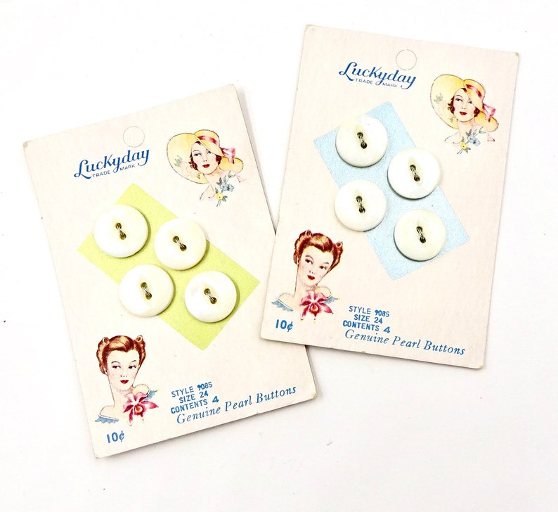 LUCKY DAY BUTTONS New Old Stock Vintage 1960's 8 Mother of - Etsy