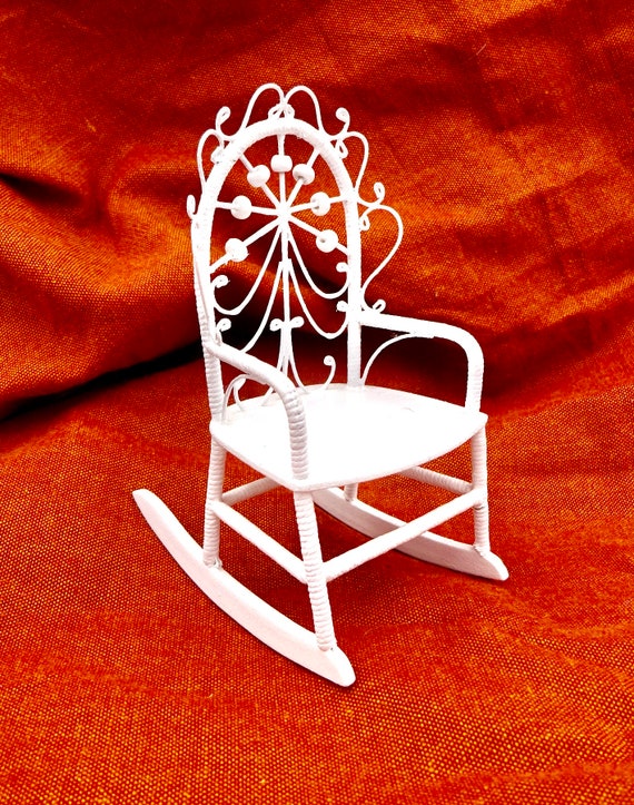 MINIATURE ROCKING CHAIR Dollhouse White Wicker Artisan Signed - Etsy