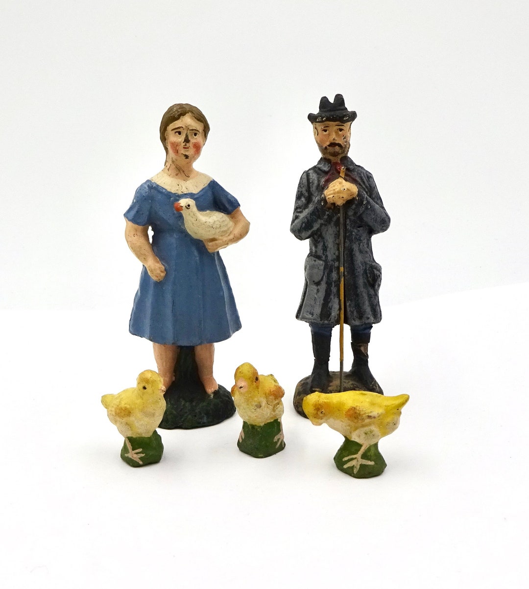 ELASTOLIN FARM FIGURES Girl With Duck Man With Staff Three Little ...