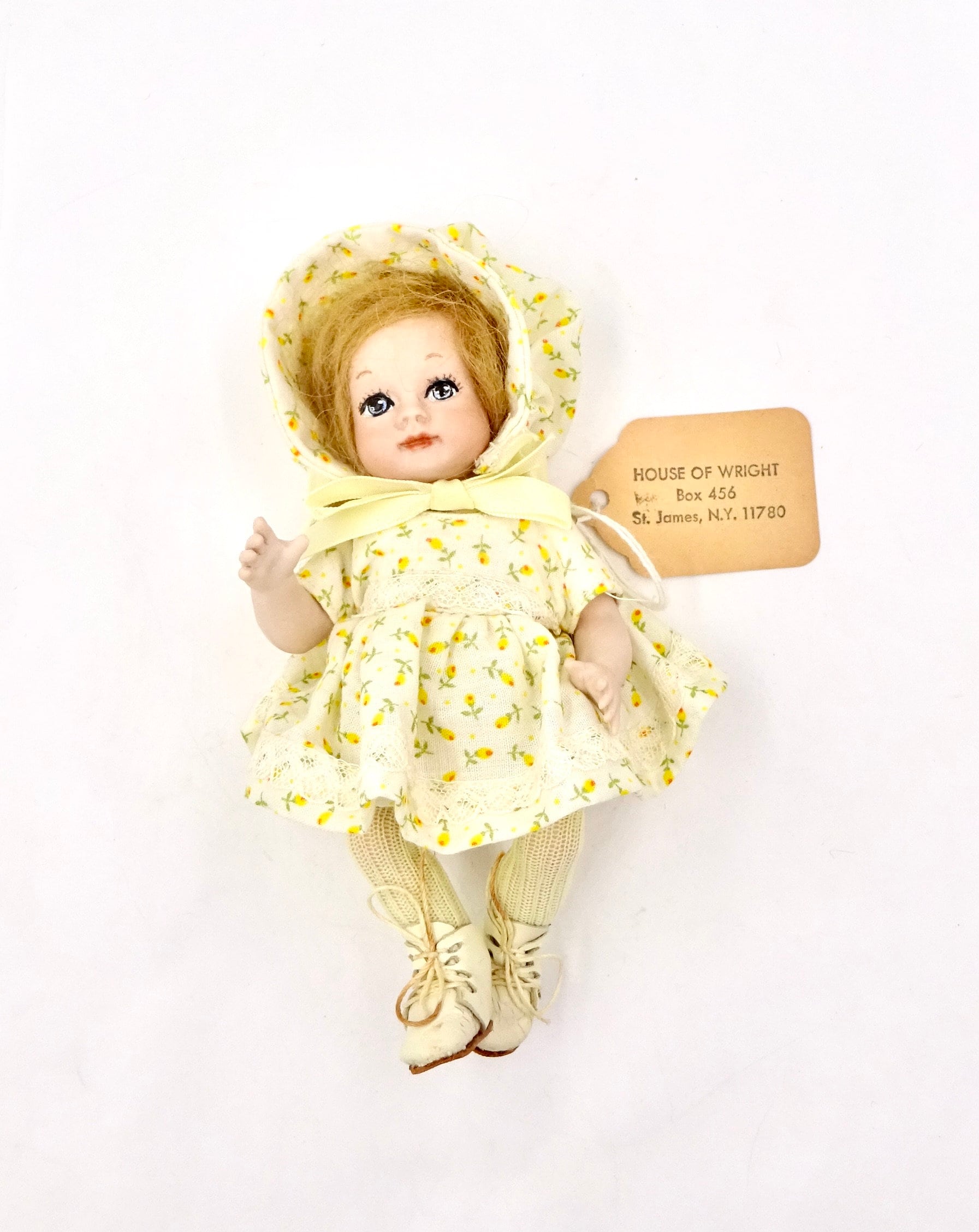 Vintage Phyllis Wright SMALL BABY DOLL shelly Yellow Floral Dress Bisque Porcelain House of ...