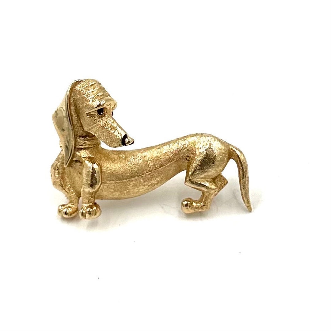 Vintage BOUCHER DASH-HOUND Dog Brooch Gold Black Enamel 8167P - Etsy