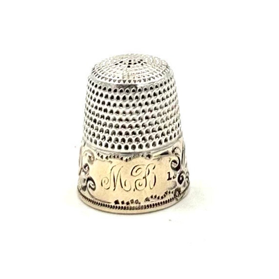 Antique SEWING THIMBLE Sterling Silver & Gold Chased Scroll Border ...