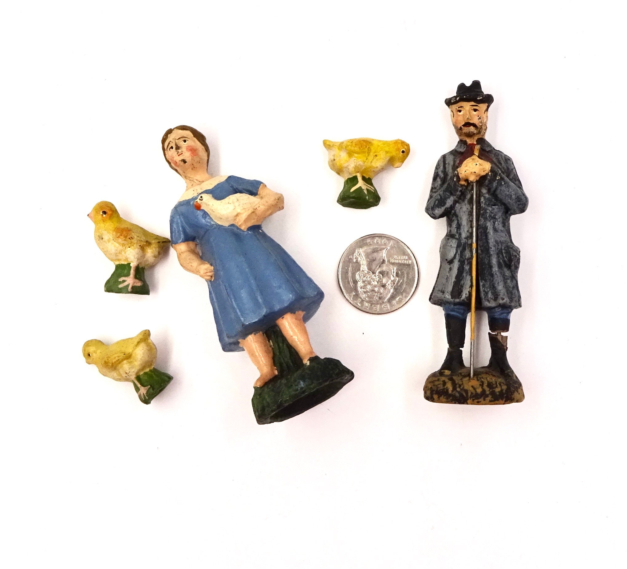 ELASTOLIN FARM FIGURES Girl With Duck Man With Staff Three Little ...