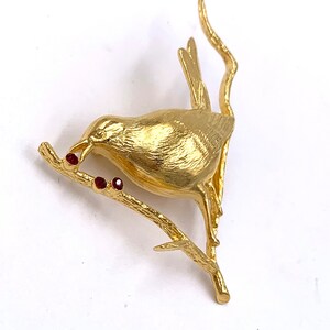 Vintage JOAN RIVERS PIN Gold Tone Bird on Branch Red Berry Rhinestones ...