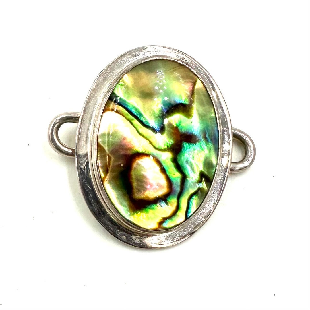 Vintage Tabra STERLING SILVER FINDING Oval Abalone Paua Shell Connector ...