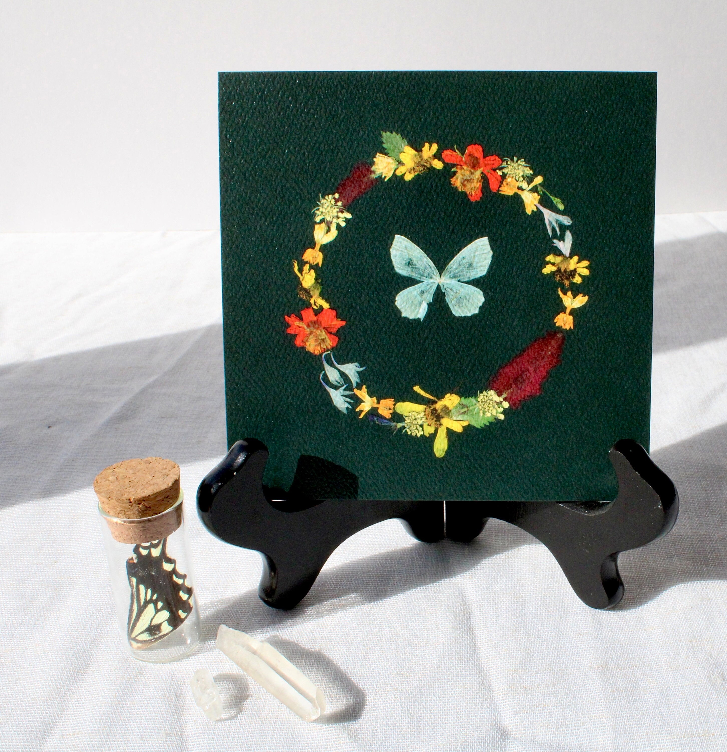 Pressed Flowers With Moth Wings Print Florals With Black Background Art ...