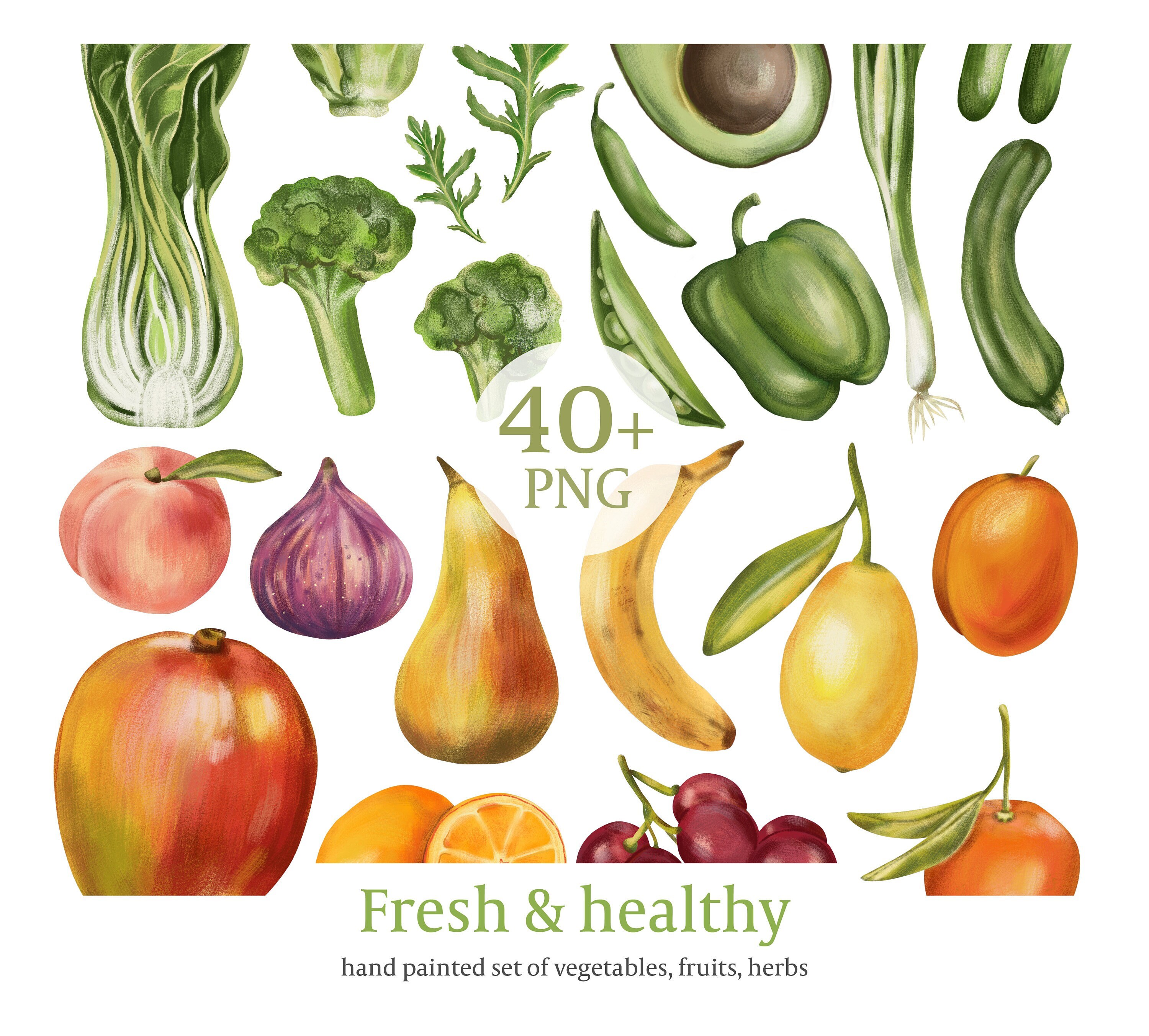 Fresh and Healthy Watercolor Clipart, Set of Hand Painted Vegetables ...