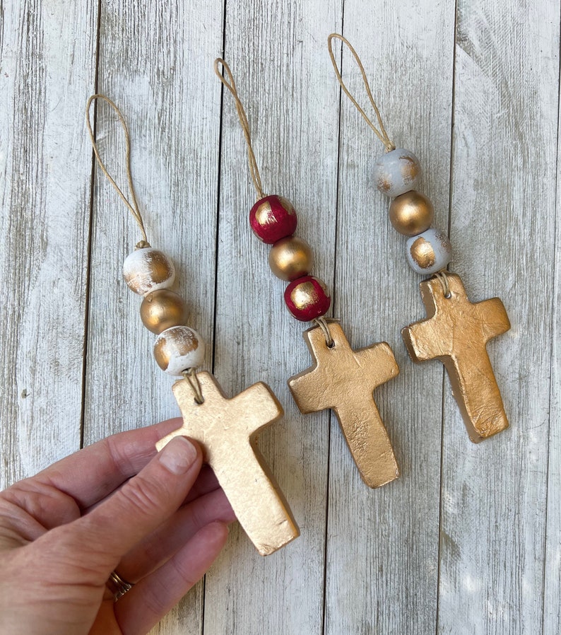 Handmade Gold Cross Ornament With Beads: Small Spiritual Gift - Etsy