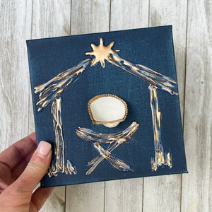 Nativity Artwork With Shell, Small Nativity Wall Art, Coastal Christmas ...