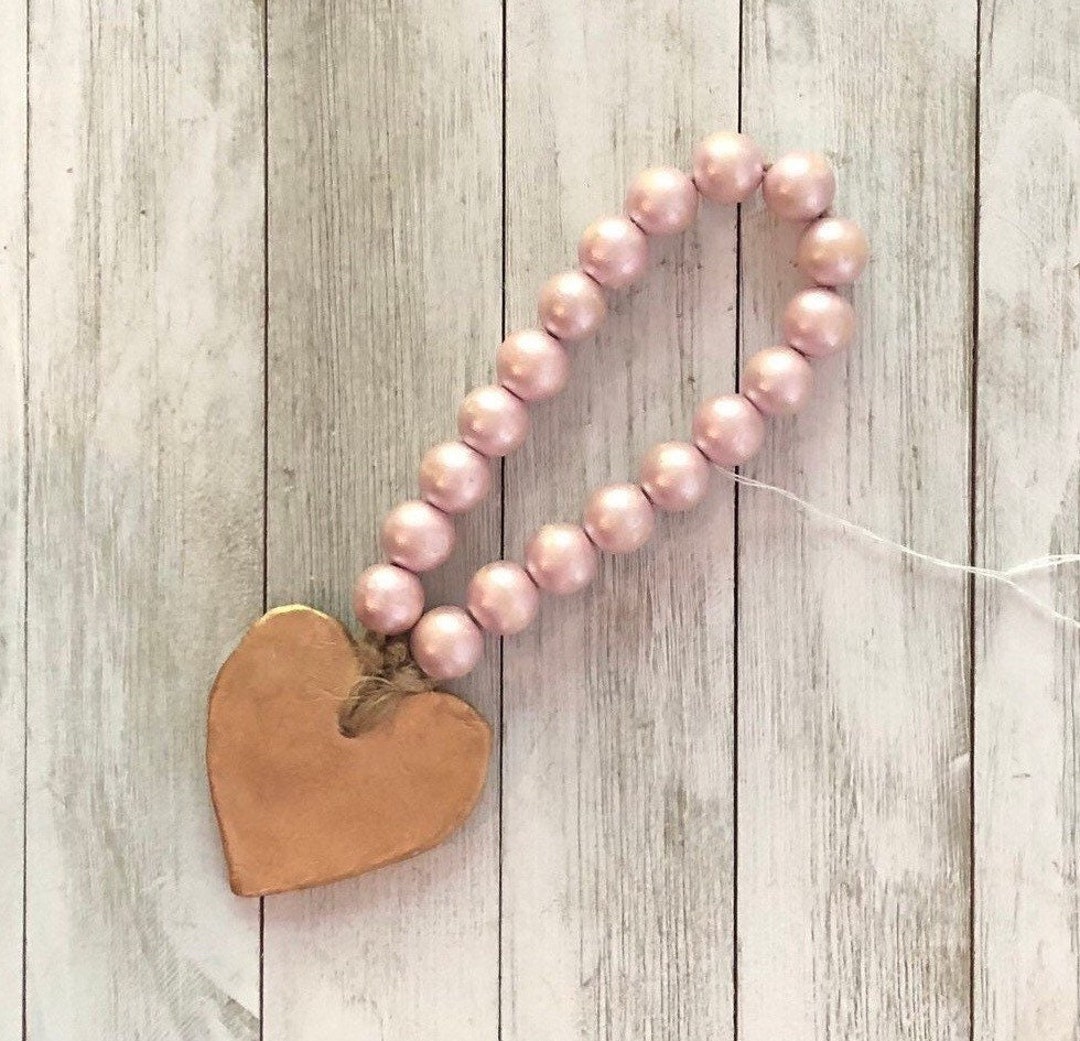 Small Pink Pearl Blessing Bead Garland With Gold Heart, Bridal Shower ...