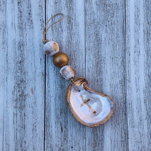 Gold Cross Ornament, Oyster Shell Ornament With Gold Cross, Hand ...