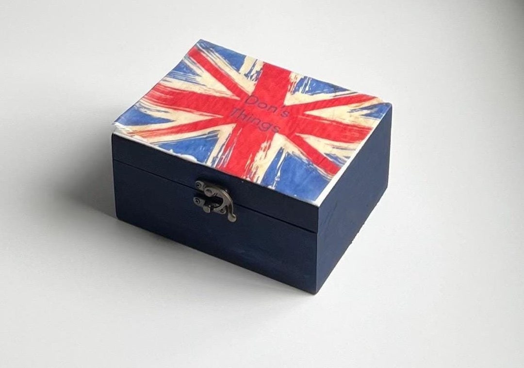 Custom Keepsake Wooden Box With Union Jack, Personalized Small Wooden ...