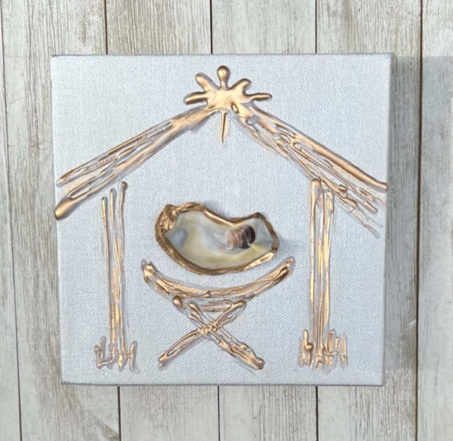 Nativity Wall Art With Shell Gold Nativity Artwork on Canvas - Etsy